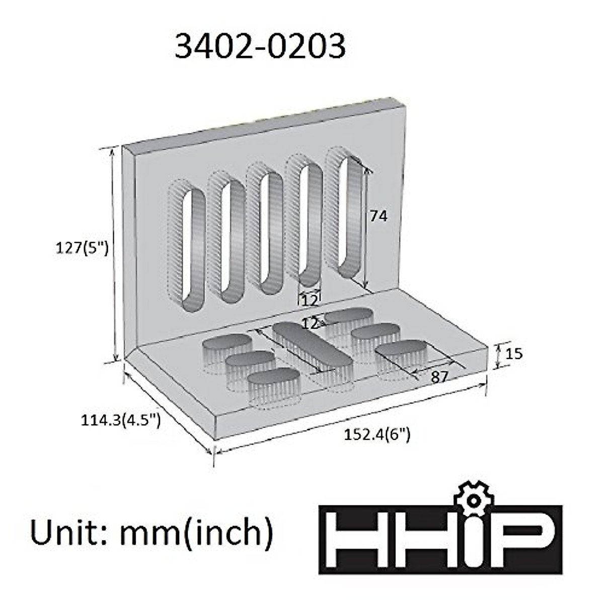 HHIP 3402-0203 6" x 5" x 4-1/2 Inch Slotted Angle Plate, Opened