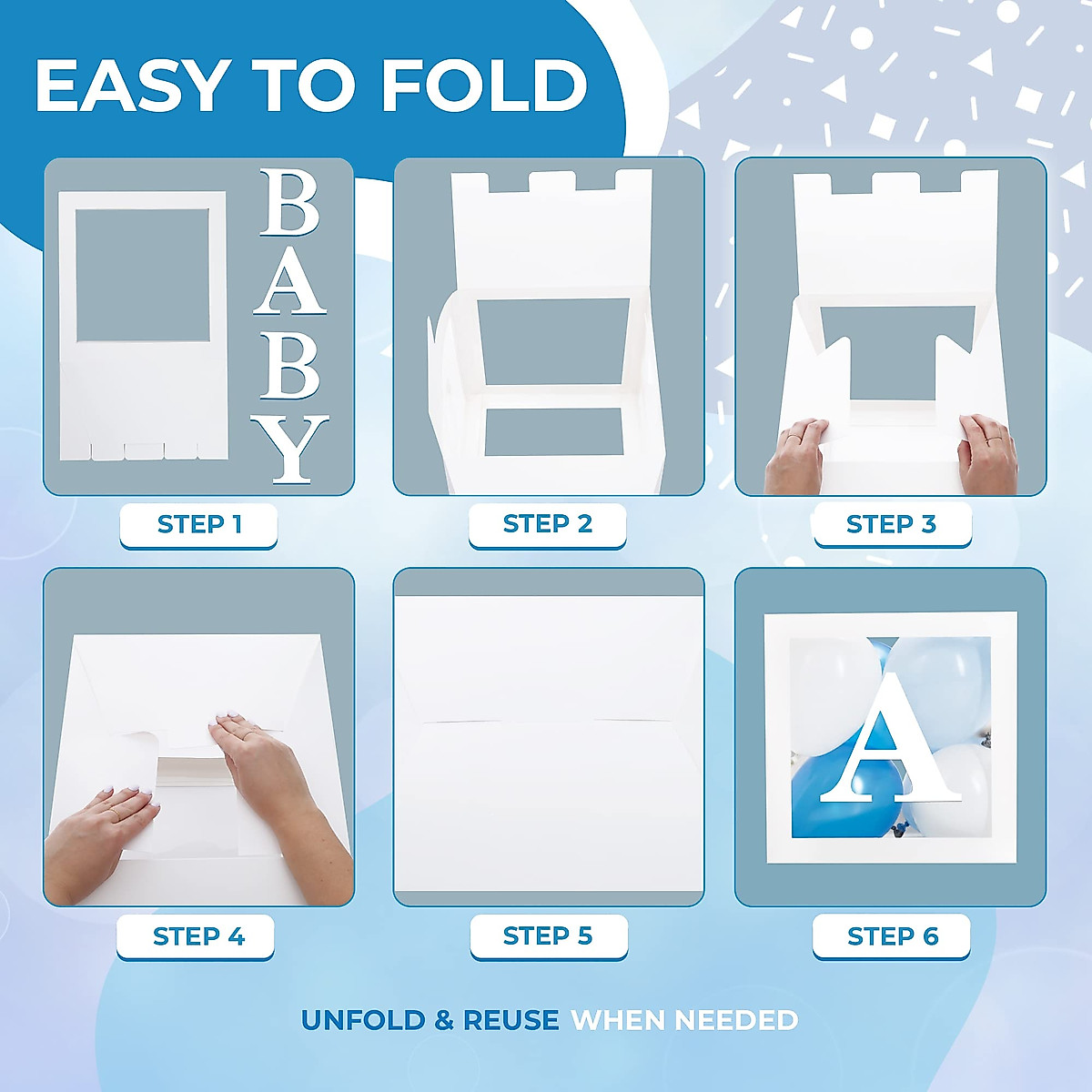 Baby Boxes with Letters for Baby Shower - Baby Shower Decorations of 44 pcs, 32 Blue Silver White Balloons, 4 White Blocks, 8 Letters, Perfect Party Decor