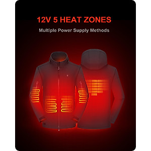 DEWBU Soft Shell Heated Jacket for Men with 12V Battery Pack and Detachable Hood Outdoor Electric Heating Coat, Black, M