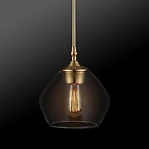 Globe Electric 65691 Harrow 1-Light Pendant Lighting, Matte Brass, Clear Glass Shade, Bulb Not Included
