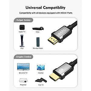 Silkland 8K HDMI ARC/eARC Cable 2.1 for Soundbar 3.3ft, 8K@60Hz, 4K@120Hz Ultra High Speed HDMI Cord Dolby Atoms 48Gbps, HDR10 HDCP 2.2&2.3 Compatible for Vizio Samsung Bose Sound bar, UHD TV,Blu-ray