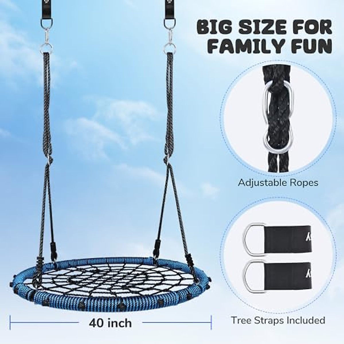 Trekassy Spider Web Saucer Swing 40 inch for Tree Kids with Steel Frame and Hanging Ropes