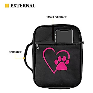 Suhoaziia Dog Paw Heart Pink Bible Cover, Tote Portable Scripture Journaling Notebook Protector with Handle and Zipper Pocket