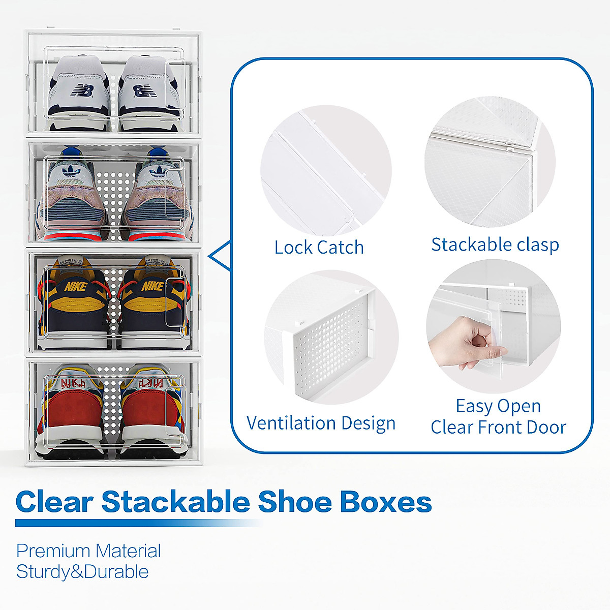 SESENO. 12 Pack Shoe Storage Boxes, Clear Plastic Stackable Shoe Organizer Bins, Drawer Type Front Opening Shoe Holder Containers