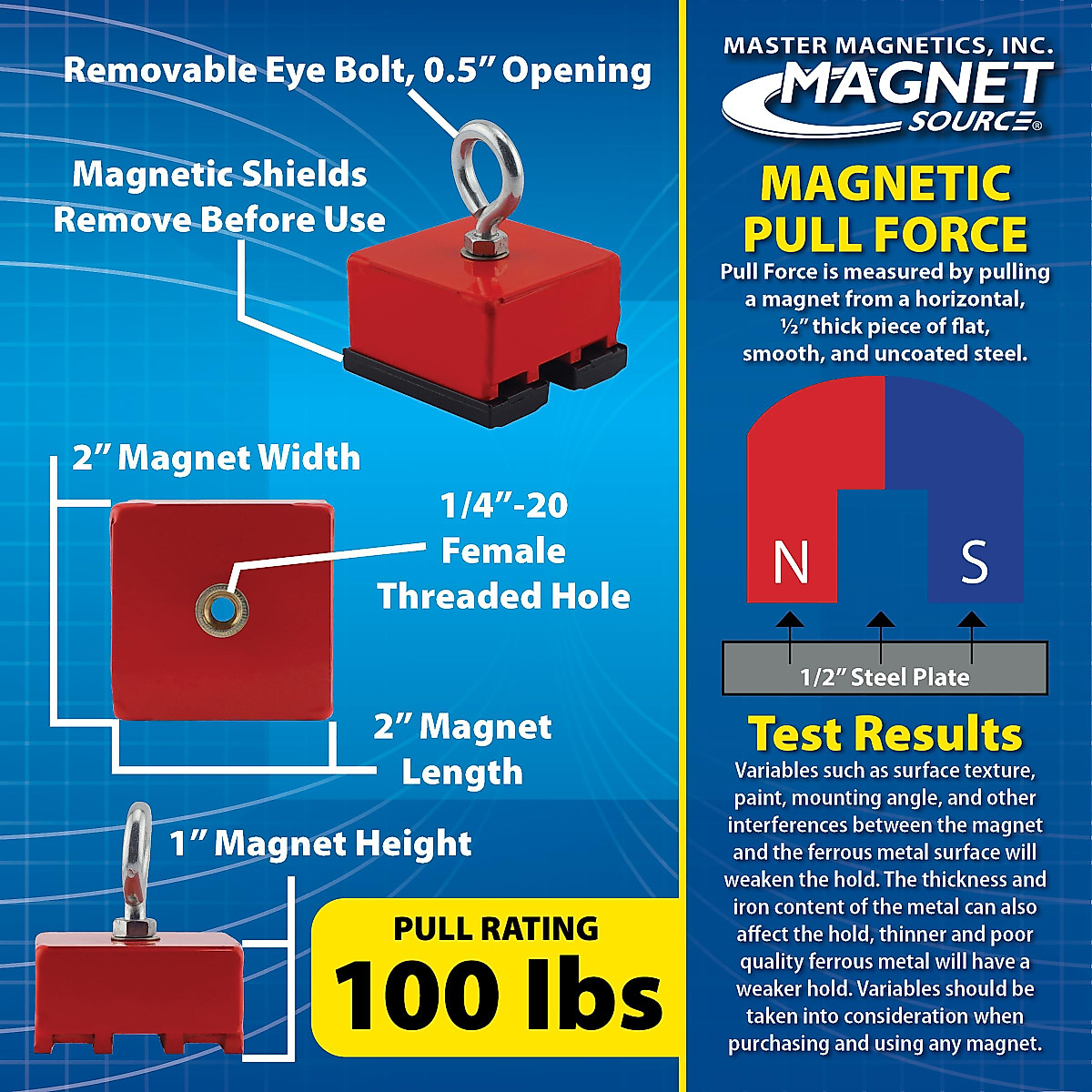 Master Magnetics Strong Retrieving Magnet with Eyebolt and Nut, Fishing Magnet with Magnetic Shields, 07541