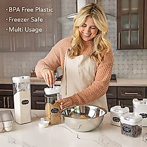 Airtight Food Storage Containers - Clear Plastic, Lid Lock, Reusable Stickers, Various Sizes, BPA Free. Perfect Dry Food Storage Organization for Kitchen and Pantry. (Set of 7)