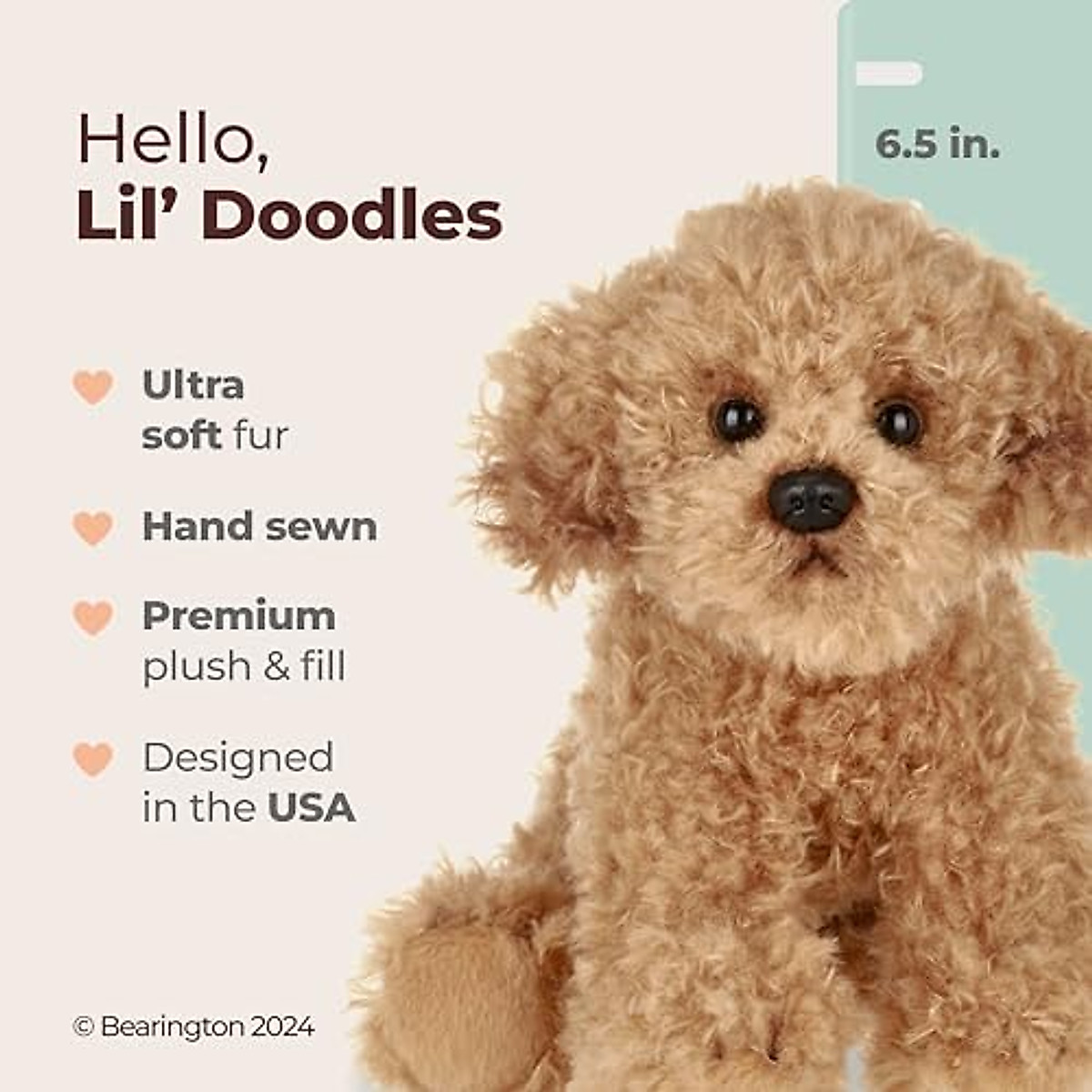 Bearington Caramel Dog 6.5 Inch Stuffed Dog - Puppy Stuffed Animal - Dog Plush - Goldendoodle Stuffed Animal Labradoodle