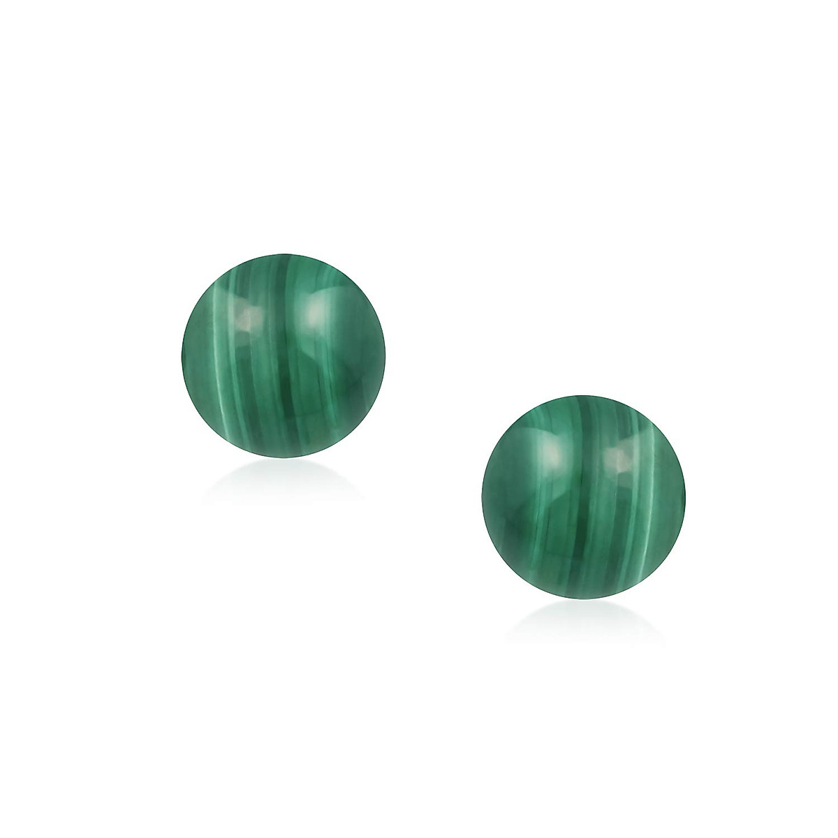 Simple Gemstone Green Malachite Round Ball Stud Earrings For Women .925 Sterling Silver 8MM