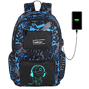 FLYMEI Cool Backpack with USB Charging Port, Anime Backpack for Teens 15.6 inch Laptop Backpack, Luminous Bookbags for Boys Durable Backpack for Elementary
