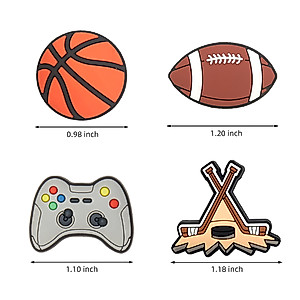 JunxinGYL 25Pcs Shoe Charms for Boys Shoe Decorations Football Basketball Baseball with Buttons for Clog Sandals Birthday Party Gift