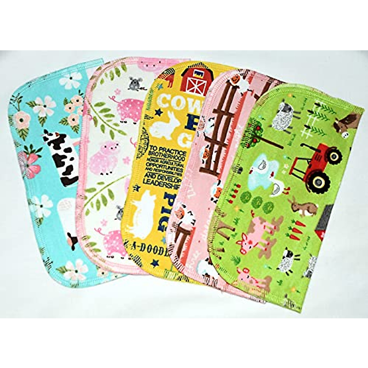 1 Ply Printed Flannel 8x8 Inches Little Wipes Set of 5 Farm Life