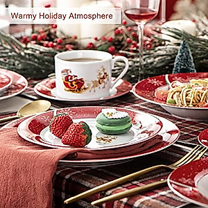 VEWEET Christmas Dinner Set for 6, 30 Piece Ceramic Christmas Dishes, Christmas Deer Plate Sets with Dinner Plate, Dessert Plate, Soup Plate, Cup, Saucer, Service for 6, Christmas Deer Series