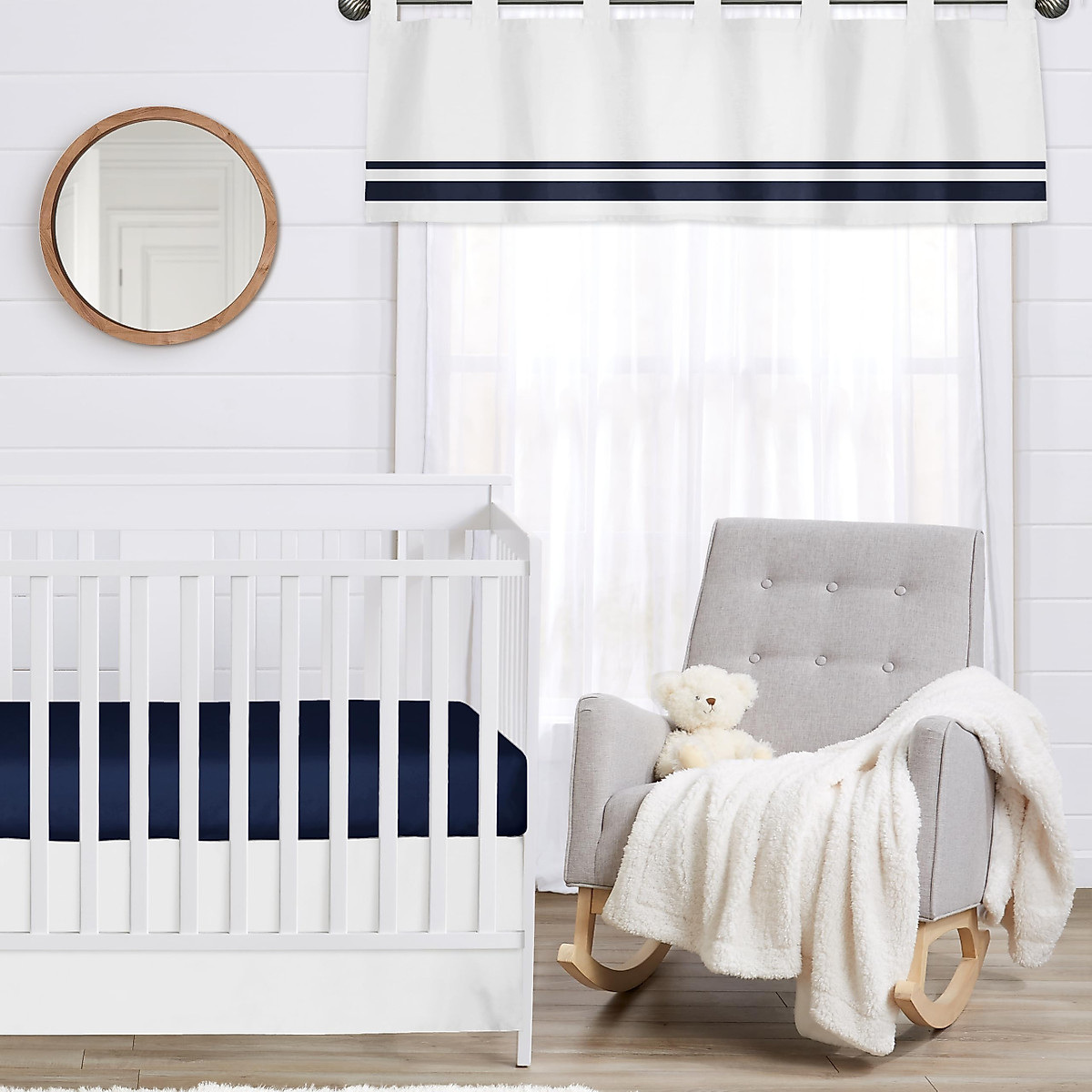 Sweet Jojo Designs White and Navy Hotel Modern Window Valance