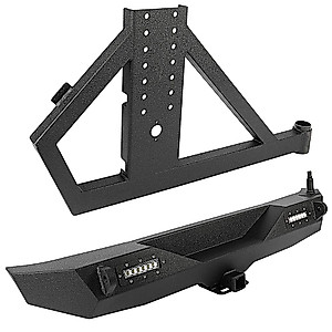 cciyu Texture Black Rear Bumper with and Tire Carrier and LED Lights, 2" hitch receiver Compatible for Jeep Wrangler JK 2007-2018