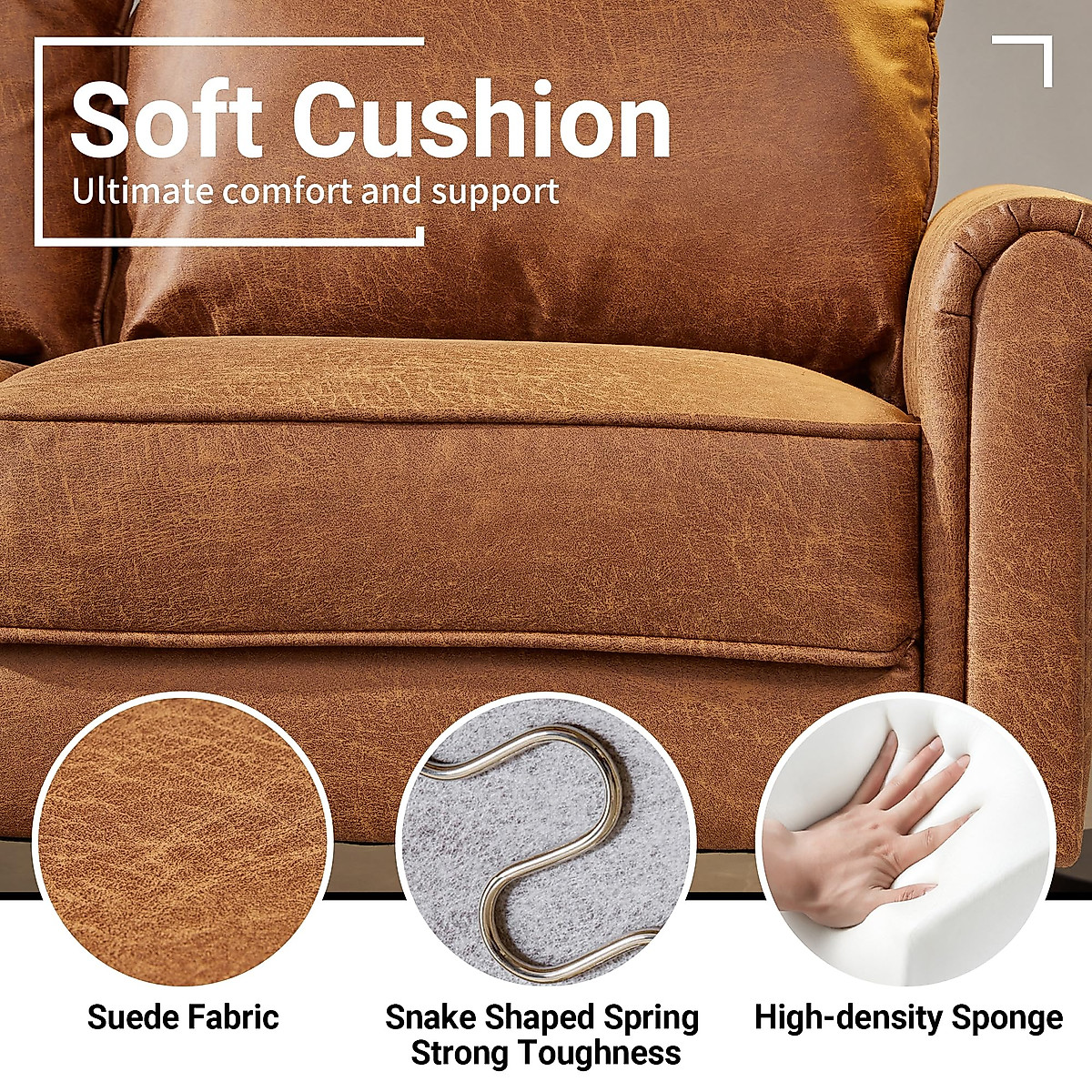 XIZZI L Shaped Couch 81.4" Mid Century Sectional Sofa 3-Seater Living Room Furniture Set with Right Chaise Solid Wood Frame for Apartment,Brown