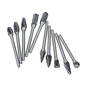 HOMEIDOL Carbide Burr Set Die Grinder Bits Rotary Tool Bits 1/8" Shank 10 PC Double Cut Wood Carving Accessories Cutting Burrs Metal Grinding Engraving Polishing Porting Trimming