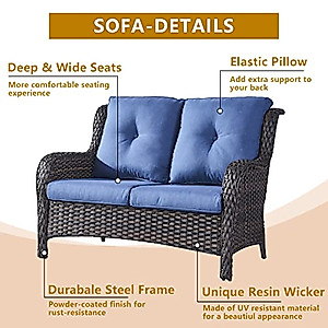 HUMMUH Outdoor Loveseat Sofa 2-Seat PE Rattan Patio Love Seat with Cushions,Deep Seat High Curved Back Armset Sectional Couch for Patio,Garden,Yard,Porch