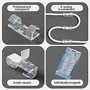 20 PCs Coax Cable Wire Organizer Clip - Cable Clips with Strong Self-Adhesive, Sticky Tidy Wire Holders Cord Clips for Wall, Lights, Desk, Baseboard Wire Management Indoor/Outdoor (Clear)