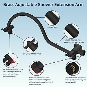Hibbent All Metal High Pressure Rainfall 10 Inch Shower Head/Handheld Showerhead Combo/ 12 Inch Adjustable Curved Shower Extension Arm, 7-Spray, 71-inch Hose, Adhesive Showerhead Holder, Matte Black