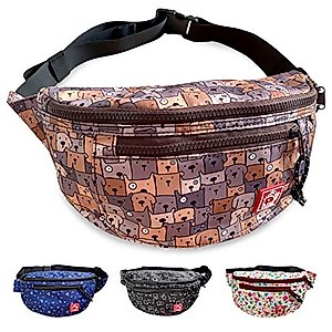 FLOCK THREE Fanny Pack Waterproof Waist Bags Mens Shoulder Bag Women's Sling Purses Travel Backpack Casual Bum Bag Women Small Size Crossbody Sling Bag For Dog Lover Hiking Bicycle Men Chest Daypacks