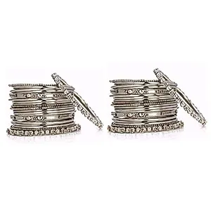Efulgenz Boho Vintage Antique Ethnic Gypsy Tribal Indian Oxidized Silver Plated Combo Bracelet Bangles Set Jewelry (Silver pack of 2 Sets, 2.4)