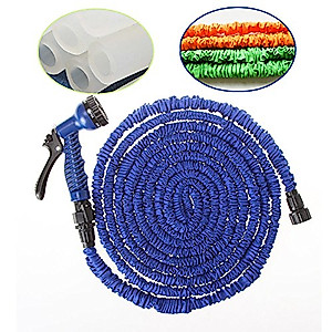 Expanding Hose Magic Flexible Expandable Garden Water Hose With 7 Functions Spray Nozzle and Shut-off Valve-Blue (100FT)