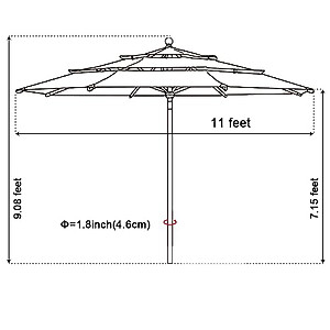 EliteShade USA 10-Year-Non-Fading Sunumbrella 11Ft 3 Tiers Market Umbrella Patio Outdoor Cylinder Auto Push-up Table Umbrella with Ventilation,Heather Beige