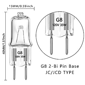G8 Halogen Light Bulbs 35Watt 120Volt Light Bulb G8 Base Bi-Pin Shorter 1.5" Length 35W T4 JCD Warm White Under Cabinet Puck Lighting Replacements,10Pack