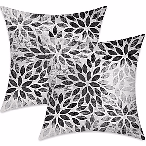 Snycler Dahlia Pillow Covers 18x18 Inch Set of 2 Summer Rust Geometric Flower Outdoor Decorative Throw Pillows Farmhouse Rust Black Pillow Case Linen Square Cushion Cover for Home Sofa Living Room