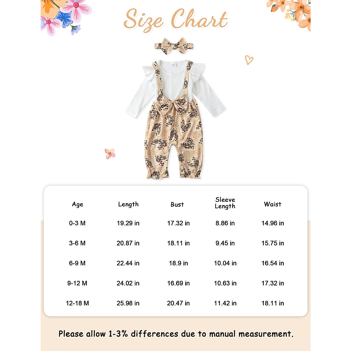 YENTAKE Newborn Baby Girl Clothes Infant Romper Ruffle Long Sleeve One Piece Jumpsuit Floral Bodysuit Fall Outfits with Headband (White, 3-6M)