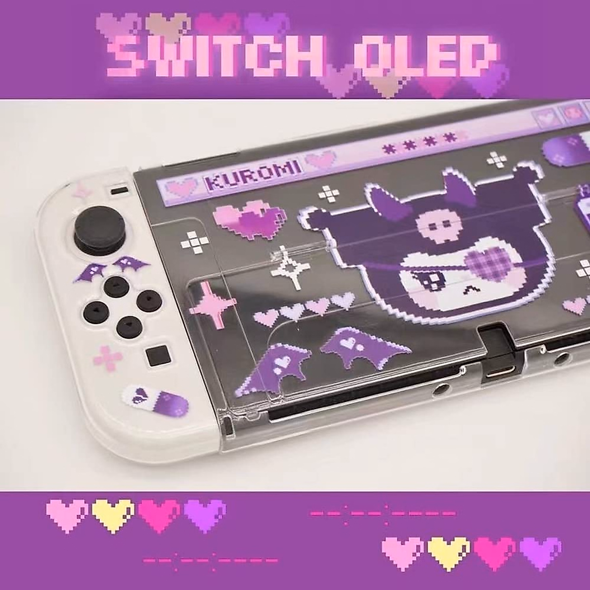 ENFILY Cute Case Compatible with Nintendo Switch OLED, Dockable Case Cover for Kuromi Theme, Ergonomic Soft TPU Grip Case for Joycon, Sparkle Skin Set