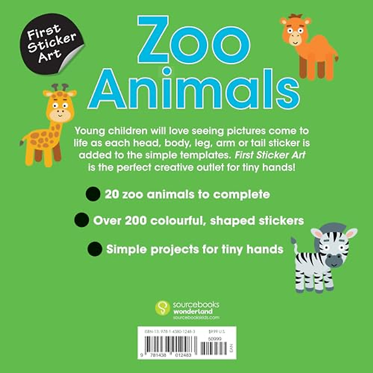 First Sticker Art: Zoo Animals: Color By Stickers for Kids, Make 20 Animal Pictures! (Perfect Christmas Gift, Stocking Stuffer for Ages 3+)