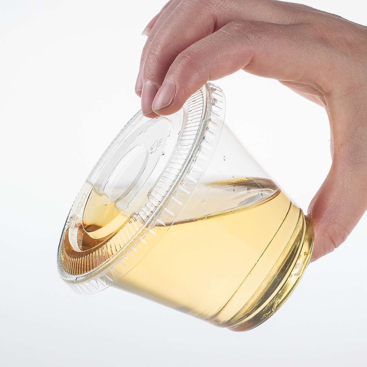 Golden Apple, 9oz-30sets Clear Plastic Cups with Clear Flat no Hole lids…