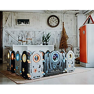 Baby Safety Playpen: Safe Zone Playpen Gray Black Baby Playpen - Kids Activity Center Playard, Safe Play Yard Play Pen with Games & Door for Infants (Gray & Black, 14 Panels)