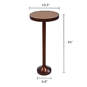 COZAYH Small Pedestal End Table, Metal Base Side Table, Drinking Table with Scratching Distressed Finish, Light Espresso, Brown Desktop (BY-TB0009)