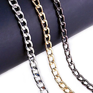 Swpeet 3Pcs Luxury Fashion 47 Inche Replacement Flat Chain Strap with Buckles Set, Perfect for DIY Metal Shoulder Cross Body Bag Hand Bag Purse Replacement （ Gold + Silver+ Gun-Black