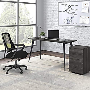 HON Basyx Commercial-Grade Executive Desk, Angled Metal Legs, 55", Gray