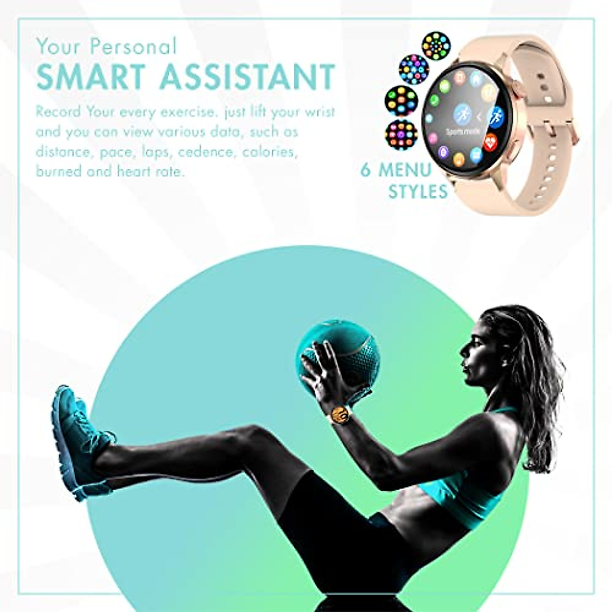 EKTON Smart Watches for Men & Women - Smart Watch for Android Phones, Make/Answer Calls, Messaging, Voice Assistant, NFC Functions, Wireless Charging, Long Battery Life, Rose Gold