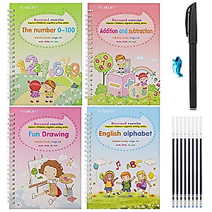 VLOJELRY 14Pcs Practice Copybook Reusable Calligraphy Book for Kids, Handwriting Copybook Set with Pen for Preschool Beginners Enlightenment