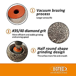 BGTEC Diamond Milling Bits,50mm Stone Spherical bit Plus Hex Adapter for Stone Flowerpot,Cobblestone,Marble,Granite,Quartz,Artificial Stone