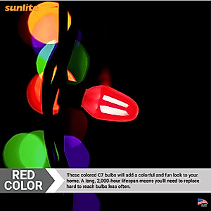Sunlite 7C7 Incandescent Bulb, 7 Watt, Candelabra E12 Base, C7 Small Night Light, Colored Bulb, Red, 8 Count