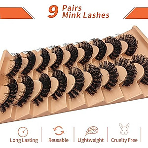 Lashes Mink False Eyelashes Natural Look Wispy Eye Lashes 20MM Fake Eyelashes D Curl Strip Lashes 9 Pairs Pack