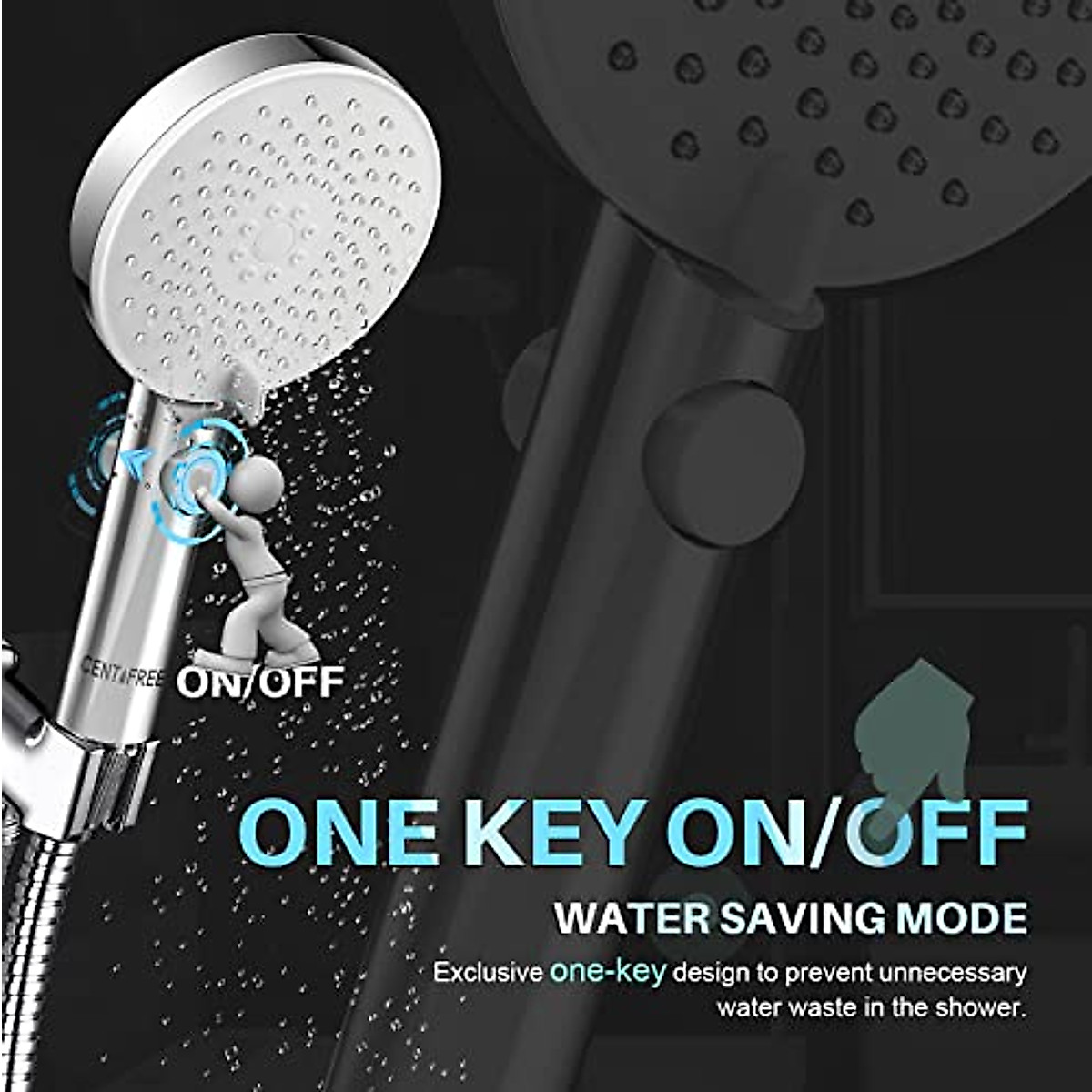 Shower Head High Pressure, 4.5”Rain Handheld Shower Head with Pause Switch, 3 Setting Showerhead with Stainless Steel Hose 71 Inch, Chrome