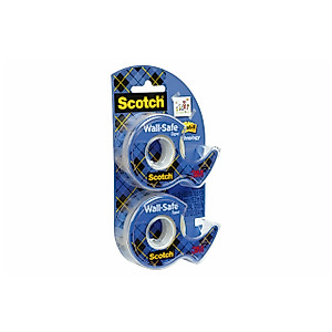 Scotch Wall-Safe Tape, 2 Dispensered Rolls, Sticks Securely, Removes Cleanly, Invisible, Designed for Displaying, Photo Safe, 3/4 in x 600 in (183-DM2)