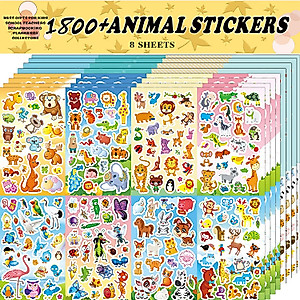 Sinceroduct Animal Stickers Assortment Set, 8 Sheets (1800+ Count), 16 Themes Collection for Kids, Children, Teacher, Parent, Grandparent, School