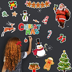 48PCS Merry Christmas Cut-Outs Christmas Theme Penguin Snowman Sleigh Santa Claus Gingerbread Cutouts with Glue Point Dots for Winter Holiday Classroom School Bulletin Board Christmas Party Decoration