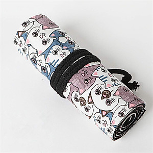 Funny live 24/36/48/72 Slots Colored Pencil Wrap Roll up Pen Holder Case Drawing Coloring Pencil Roll Organizer Stationery Case for Student Artist Traveler (Big-Head Cats, 72 Slots)