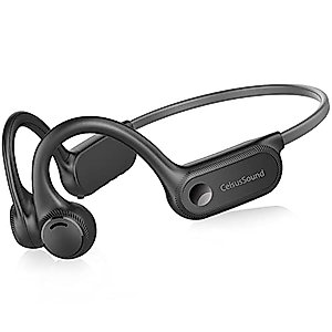 CelsusSound Bone Conduction Headphones with Noise-Canceling MIC, Bluetooth Waterproof Sport Headphones, Open Ear Stereo Headphones up to 8H Playtime, Wireless Headset for Running, Grey