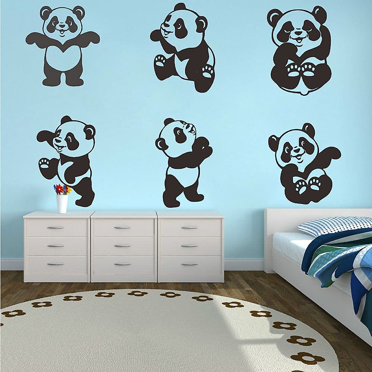 ANFRJJI Panda Wall Decals Room Décor - Panda Bamboo Wall Art Vinyl Stickers - Panda Decorations Pictures for Girls Room Home Bedroom Kids Nursery Room - Animals Wildlife Forest Safari JWH133 (Black)
