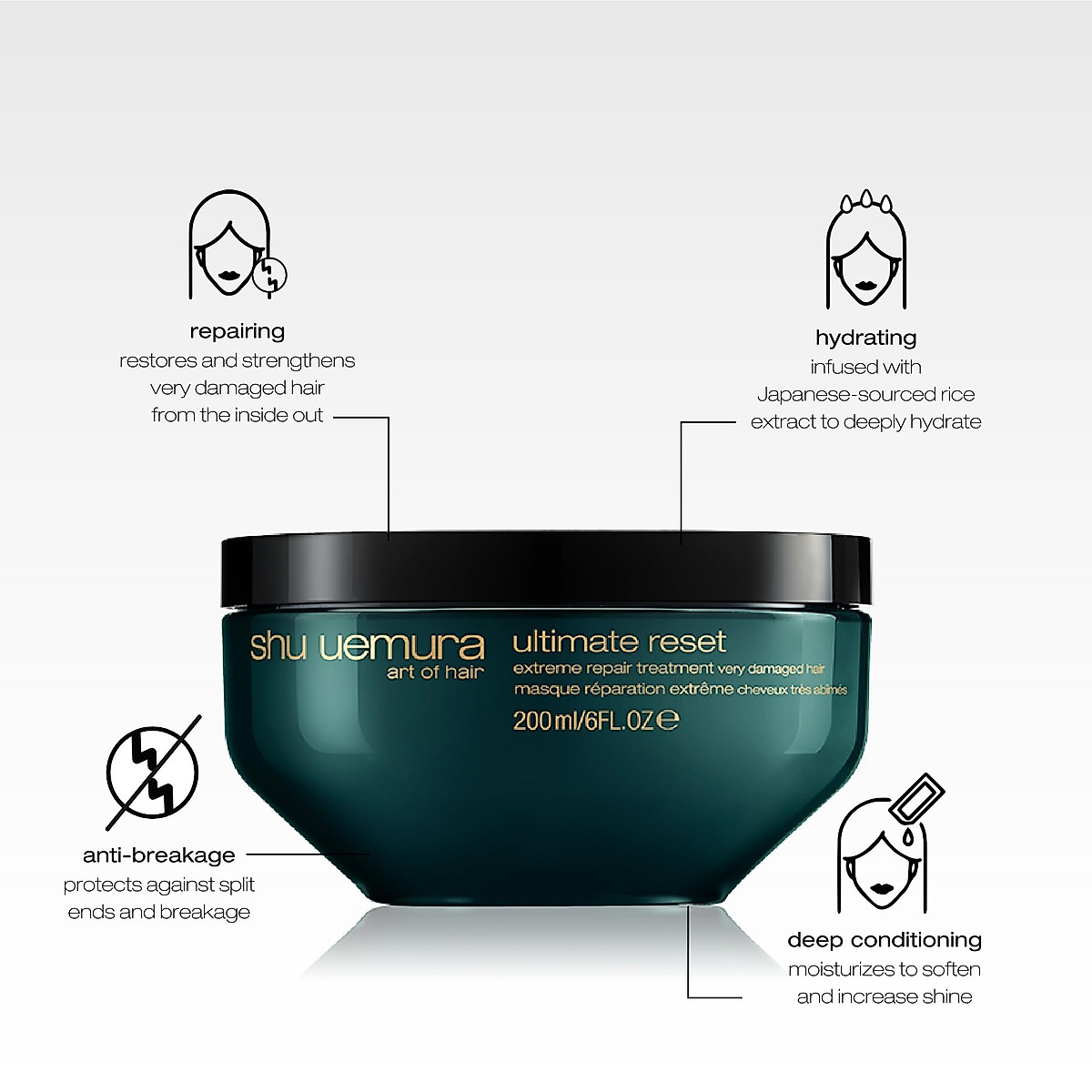Shu Uemura Ultimate Reset Extreme Repair Hair Mask - Strengthens to Reduce Breakage and Split Ends, Deeply Conditions and Nourishes, With Japanese Rice Extract